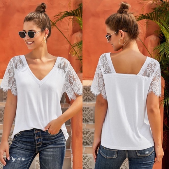 BellanBlue | Tops | Susan Lace Vneck Short Sleeve Top | Poshmark